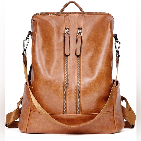 Bags | Cluci Brand Vegan Leather Backpack Purse In Oil Waxed Brown ...